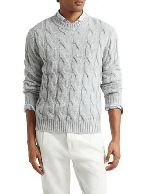 Eleventy Wool Mouliné Cable Knit Crewneck Sweater - 08 Zucchero