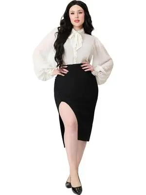 Unique Vintage Asymmetrical Pencil Skirt - Black