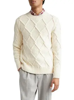 Eleventy Diamond Stitch Wool Sweater - White