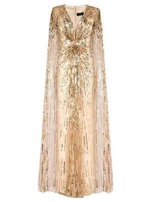 Jenny Packham Sequin-embellished Gown With Cape Sleeves - Illusion