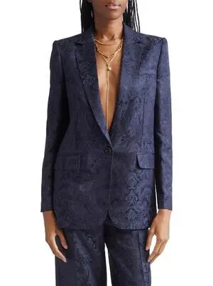 Etro One-Button Tonal Paisley Blazer Blu Scurissimo 3