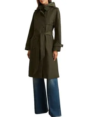REISS Azura Hooded Trench Coat - Khaki