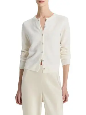Vince Silk And Cashmere Bouclé Cardigan Off White