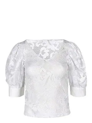 Anne Fontaine Katia V-neck Top With Sheer Mesh Sleeves - White