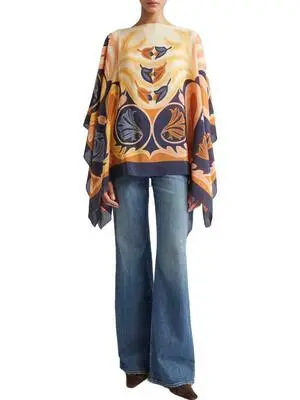 Etro Paisley Silk Poncho - Beige