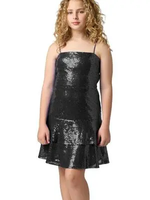 UN DEUX TROIS Sequin Bow-back Tiered Dress - Black