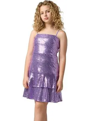 UN DEUX TROIS Sequin Bow-back Tiered Dress - Lilac