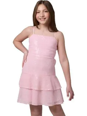 UN DEUX TROIS Sequin Bow-back Tiered Dress - Pink