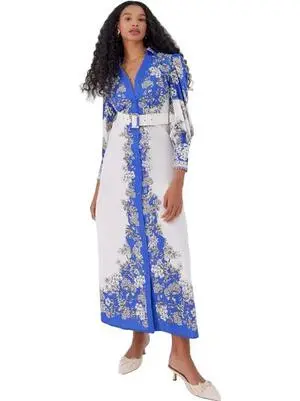 RAISHMA Diana Printed Maxi Dress With Belt - Blue