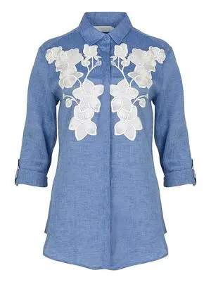 ANNE FONTAINE Linen Shirt With Floral Appliqué