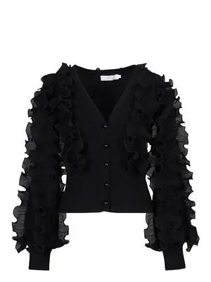 Anne Fontaine Ciline Ruffle Cardigan - Black