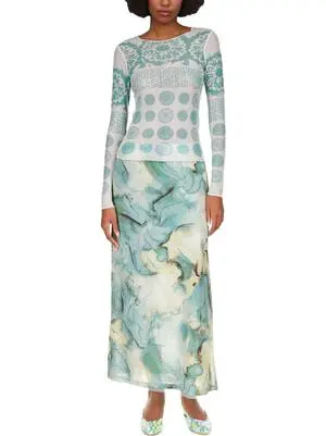 Anna Sui Cosmos Mesh Skirt - Jade Multi