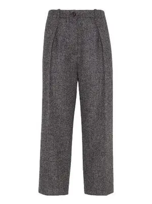 Brunello Cucinelli Herringbone Tweed Pleated Trousers - Blue