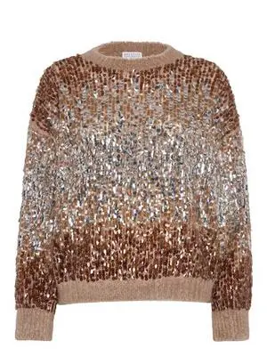 Brunello Cucinelli Sequined Mohair-wool Sweater - Brown