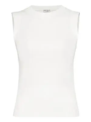 Brunello Cucinelli Ribbed Jersey Top - Ivory