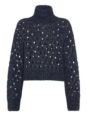 Brunello Cucinelli Net Knitted Sweater - Navy Blue