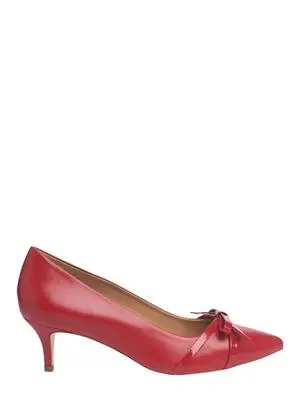 JOAN OLOFF SHOES Celine Tapered Kitten Heel Pumps With Bow Detailing - Red