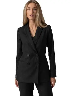 SAINT + SOFIA Cambridge Double-Breasted Blazer Black Pinstripe