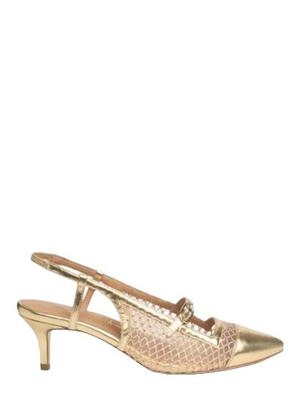 JOAN OLOFF SHOES Chloe Slingback Kitten Heel Pumps - Gold
