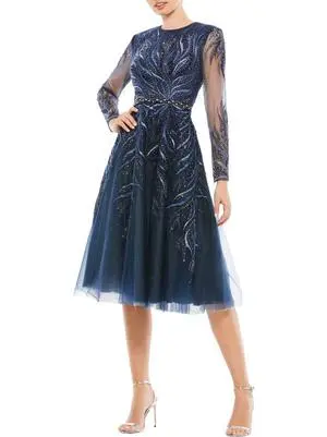 Mac Duggal Embellished Tea-length Cocktail Dress - Twilight
