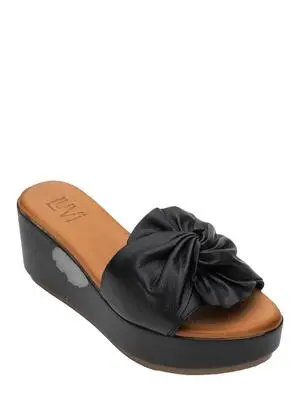 FOREVER & ALWAYS SHOES Syndra Leather Wedge Sandals With Bow - Black Leather