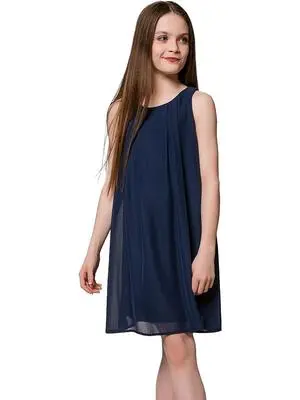 UN DEUX TROIS Chiffon Shift Dress Navy