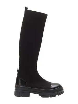 PROLOGUE SHOES Bella Stretch Scuba Knee High Boots - Black Faux Leather