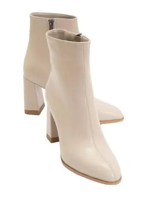PROLOGUE SHOES High Heel Ankle Boots - Beige Faux Leather