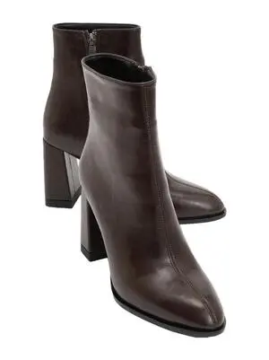 PROLOGUE SHOES High Heel Ankle Boots - Brown Faux Leather