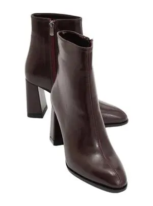 PROLOGUE SHOES High Heel Ankle Boots - Burgundy Faux Leather