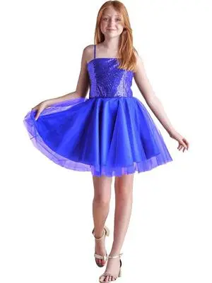 UN DEUX TROIS Sequin And Tulle Party Dress - Cobalt Blue