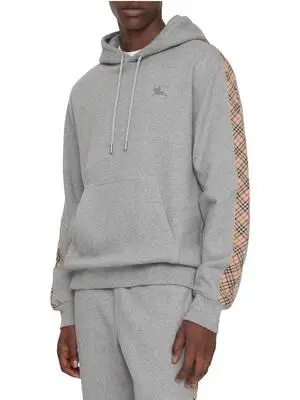 Burberry Check Trim Cotton Hoodie - Pale Grey Melange