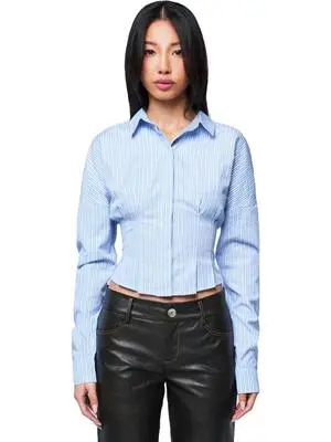 OW Eliza Cropped Shirt - Light Blue Stripe