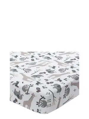 LAMBS & IVY Baby Jungle Animals Fitted Crib Sheet - White Multi