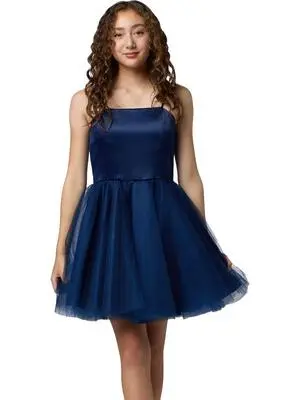 UN DEUX TROIS Satin And Tulle Party Dress - Navy