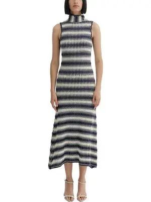 DE LORETA Montebello Slip-on Mock Neck Dress - Navy/white