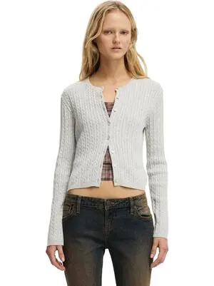 COTTON ON Crew Neck Cardigan Mid Grey Marle