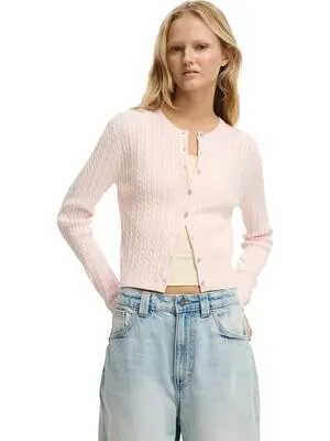 COTTON ON Crew Neck Cardigan Pale Pink