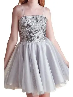 UN DEUX TROIS Sequin And Tulle Party Dress - Silver
