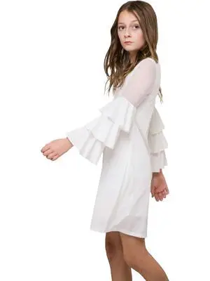 UN DEUX TROIS Tiered Sleeve Shift Dress - Ivory