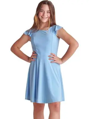 UN DEUX TROIS Fit-and-flare Flutter Sleeve Dress - Blue