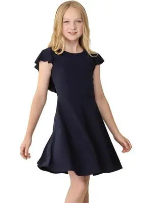 UN DEUX TROIS Fit-and-flare Flutter Sleeve Dress - Navy