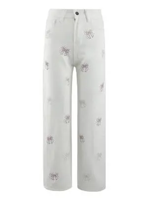 LOLA + THE BOYS Crystal Bow Straight Leg Jeans - White