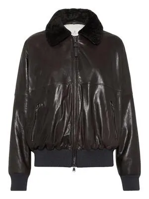 Brunello Cucinelli Nappa Leather Bomber Jacket - Cocoa