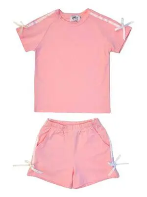 LOLA + THE BOYS Sporty Bow Short Set - Pink