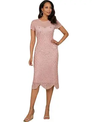 LARA NEW YORK Beaded Cap-sleeve Midi Dress - Dusty Rose