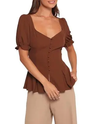 PETAL & PUP Kameran Peplum Top Chocolate