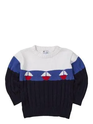 FLORENCE EISEMAN Sailboat Intarsia Knit Sweater - White And Navy