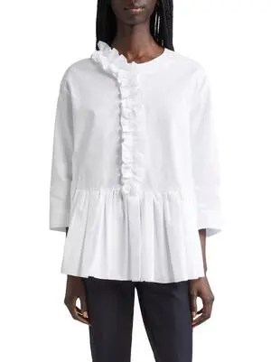 Max Mara Musa Flounce Detail Cotton Poplin Shirt - Optical White