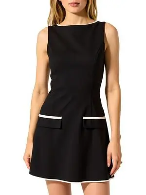 MODENAIRE Sleeveless Contrast Trim Mini Dress - Black